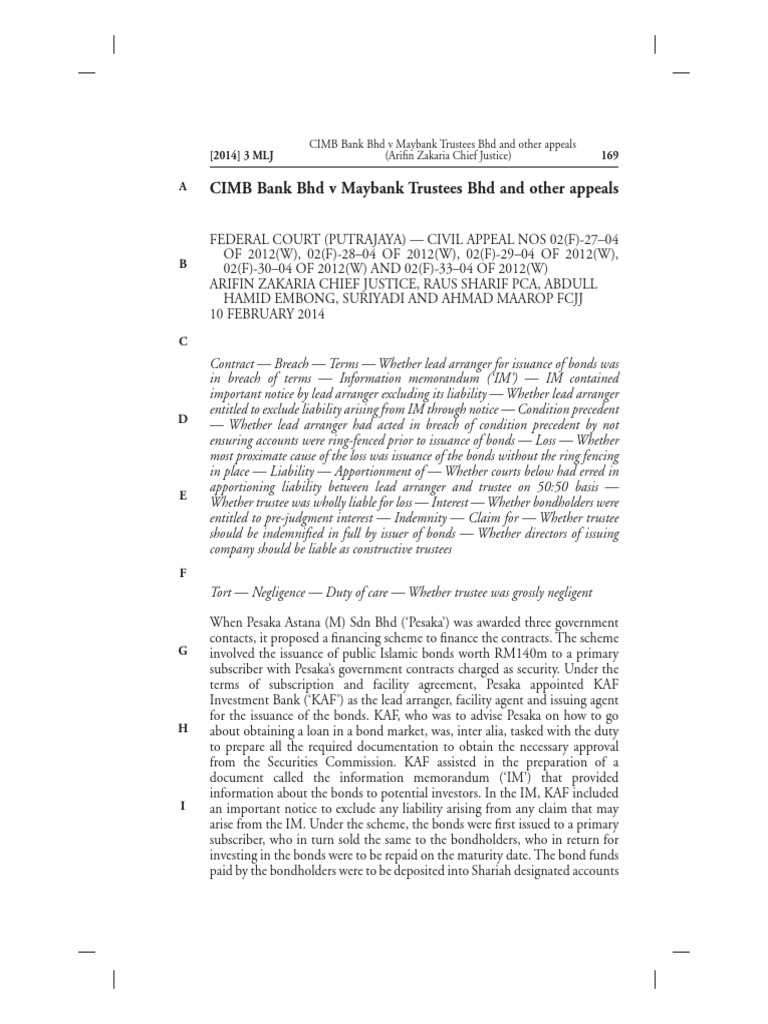 CIMB Bank v Maybank Trustees: Liability Case | PDF | Bonds (Finance ...