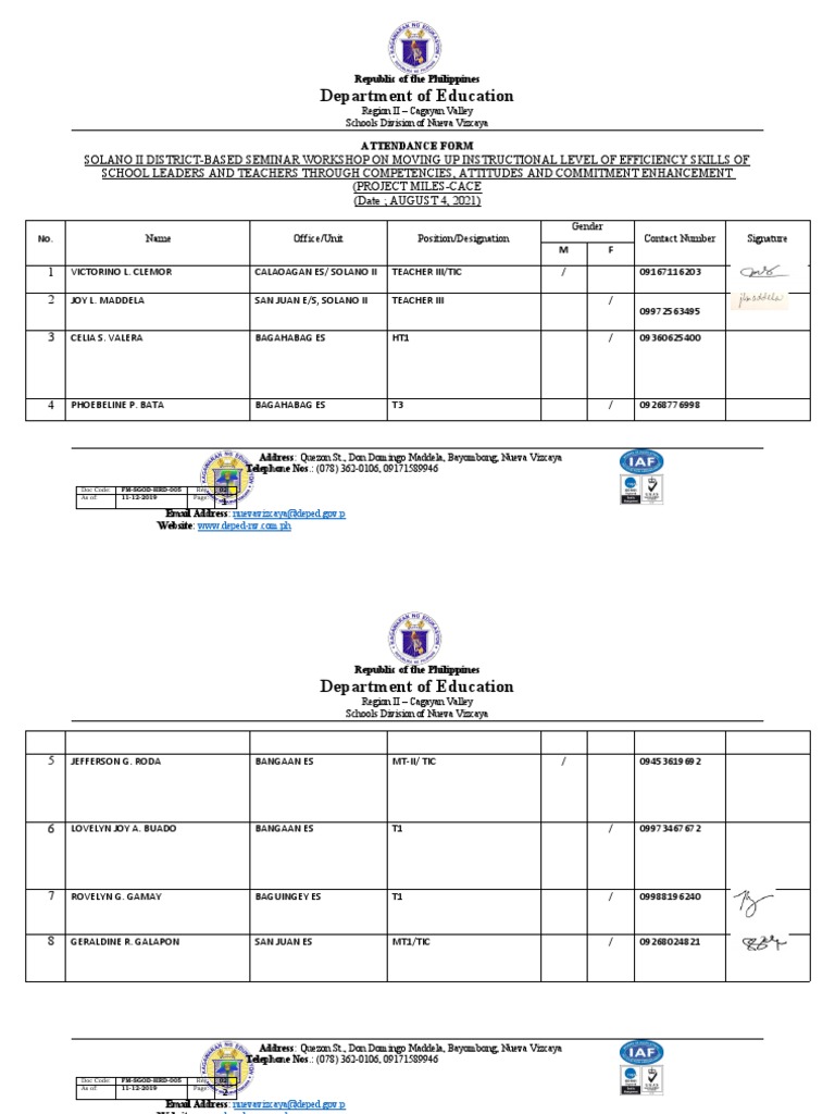 DepEd Nueva Vizcaya Seminar Attendance | PDF | Philippines