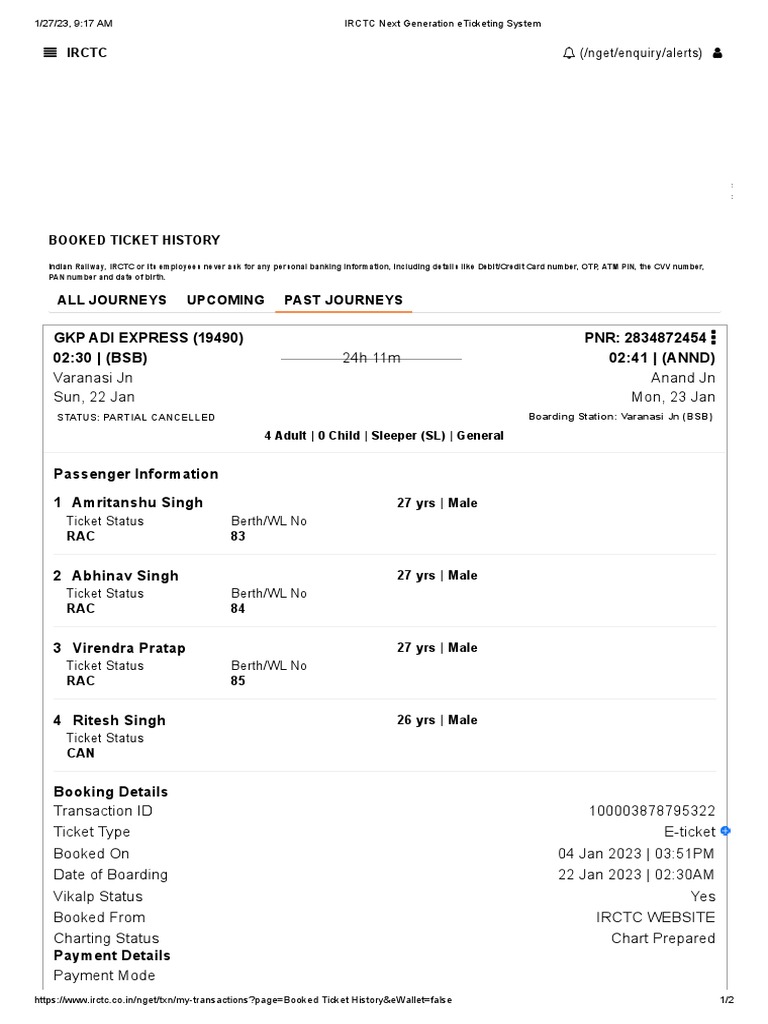 IRCTC Booked Ticket History | PDF | Banking | Services (Economics)