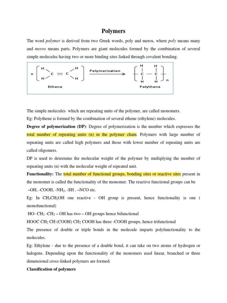 Unit 5.2. POLYMER | PDF | Polymers | Polymerization