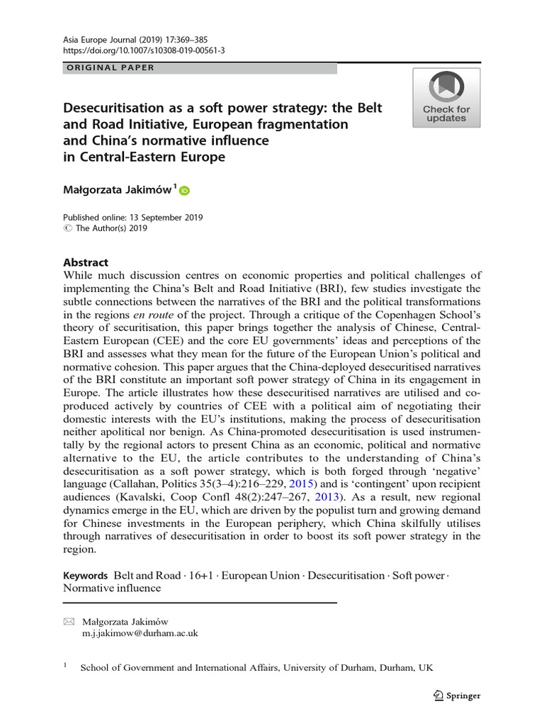 Jakimov Desecuritization and Soft Power China CEE 2019 | PDF | Soft Power | European Union