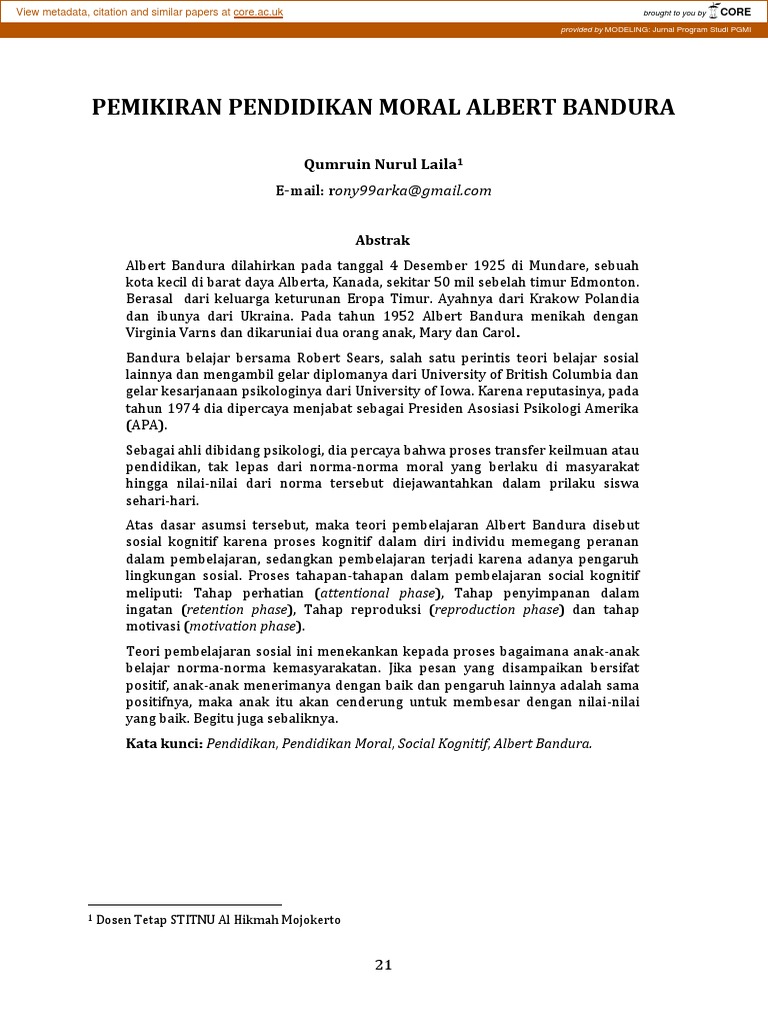 Teori Perkembangan Moral Albert Bandura | PDF