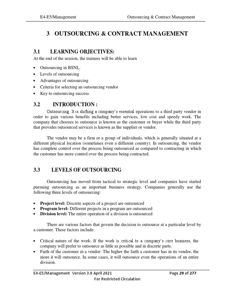 E4-E5 - Text - Chapter 3. OUTSOURCING - CONTRACT MANAGEMENT | PDF | Outsourcing | Breach Of Contract