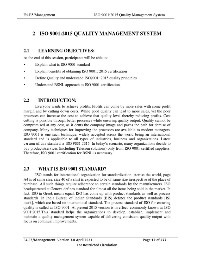 E4-E5 - Text - Chapter 2. ISO 9001-2015 QUALITY MANAGEMENT SYSTEM | PDF | Quality Management ...
