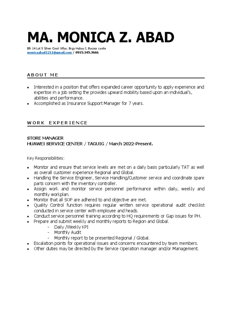 Monica Abad - CV | PDF | Databases | Inventory