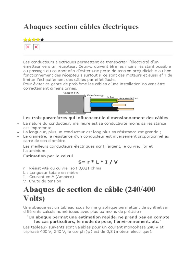Abaques de section de câbles électriques | PDF | Résistance ...