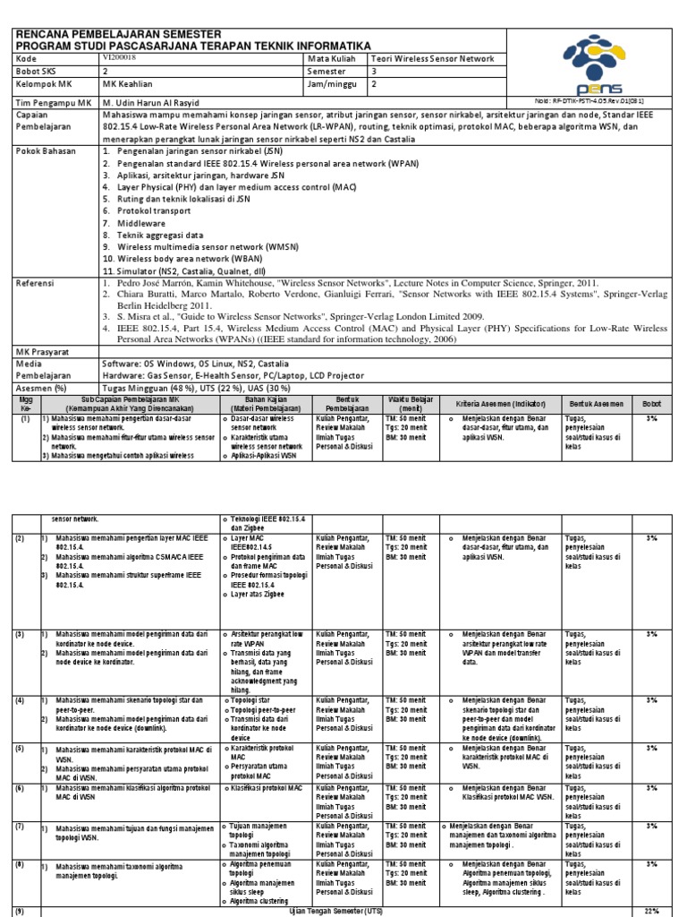 Rps s2 Wireless Sensor Network Teori | PDF