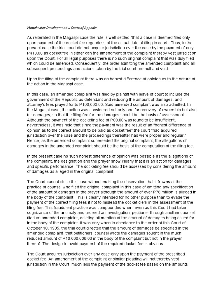 Payment of Filing - Docket Fees | PDF | Complaint | Pleading