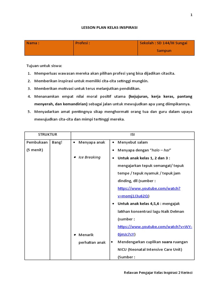 Lesson Plan Kelas Inspirasi | PDF