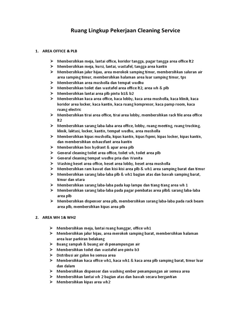 Ruang Lingkup Pekerjaan Cleaning Service | PDF