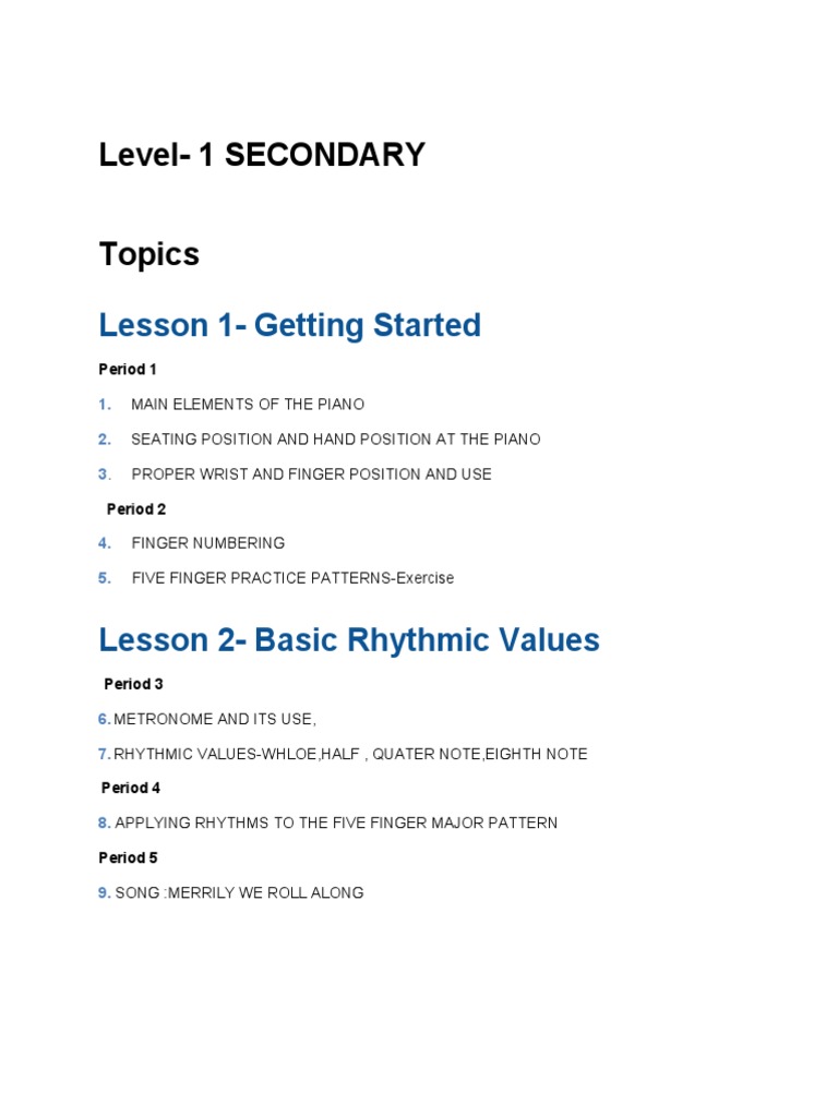 Piano Curriculum Level 1 Secondary | PDF