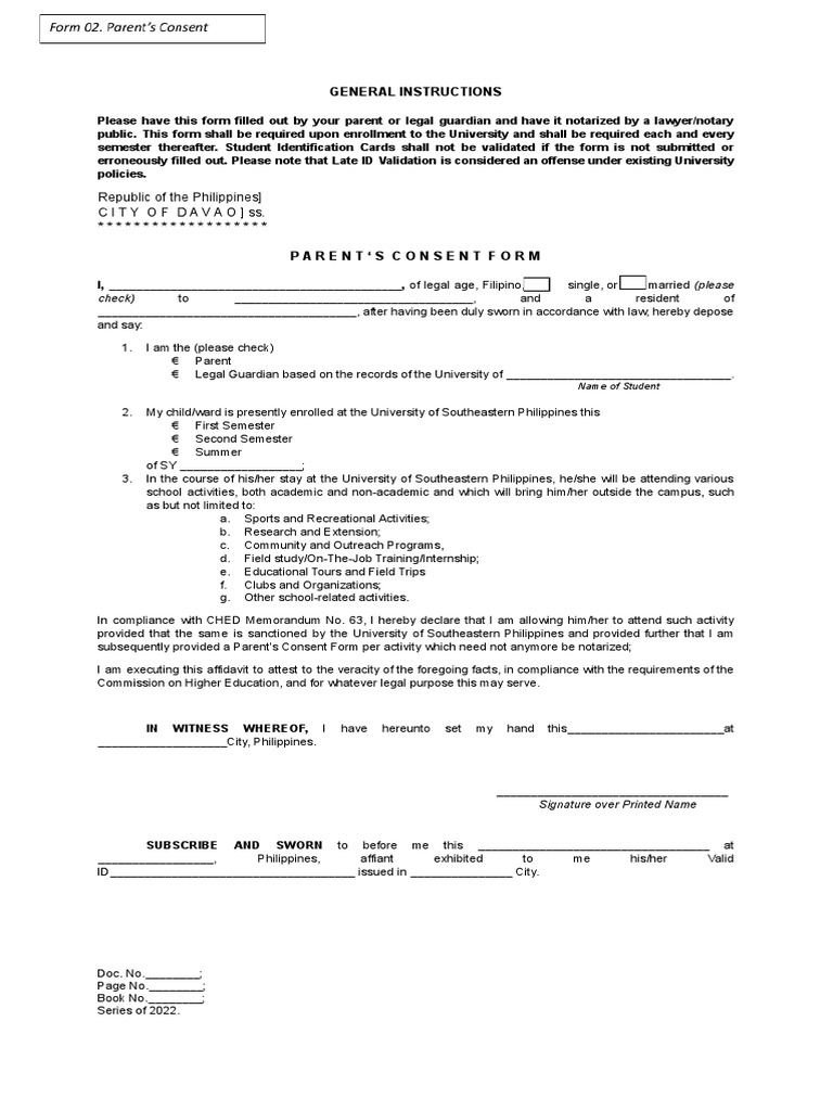 NEWLY APPROVED Parents Consent Form | PDF | Affidavit | Notary Public