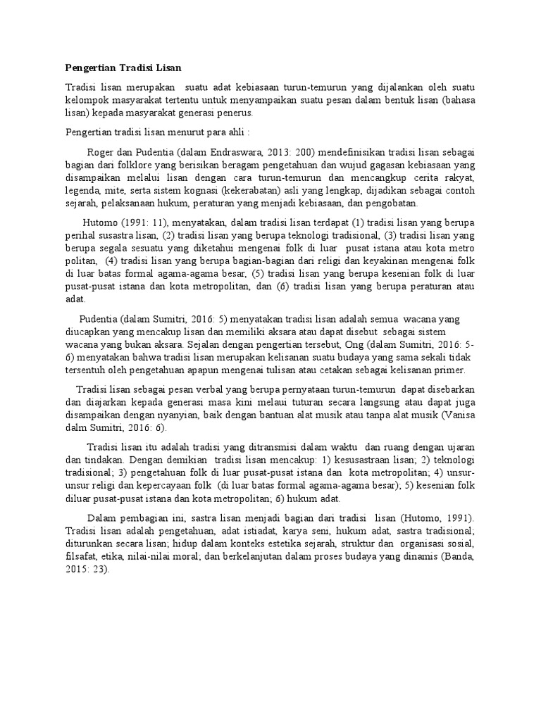 Pengertian dan Fungsi Tradisi Lisan | PDF