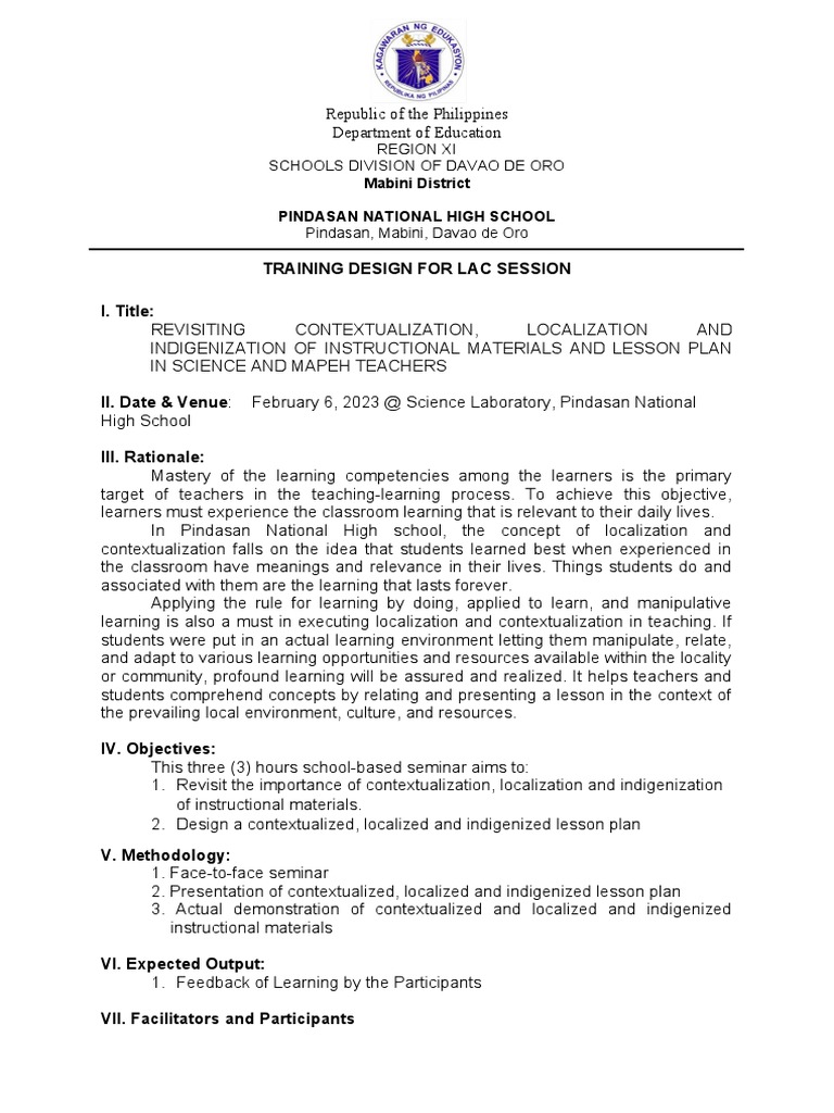 Contextualizing Instructional Materials | PDF | Lesson Plan | Learning
