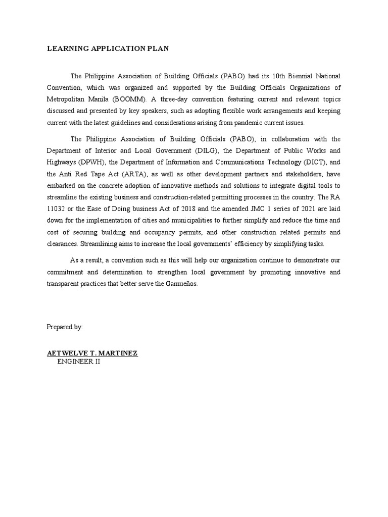 Learning Application Plan | PDF