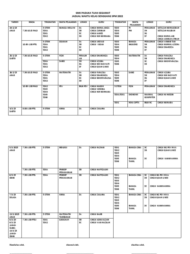 Jadual Waktu Senggang | PDF