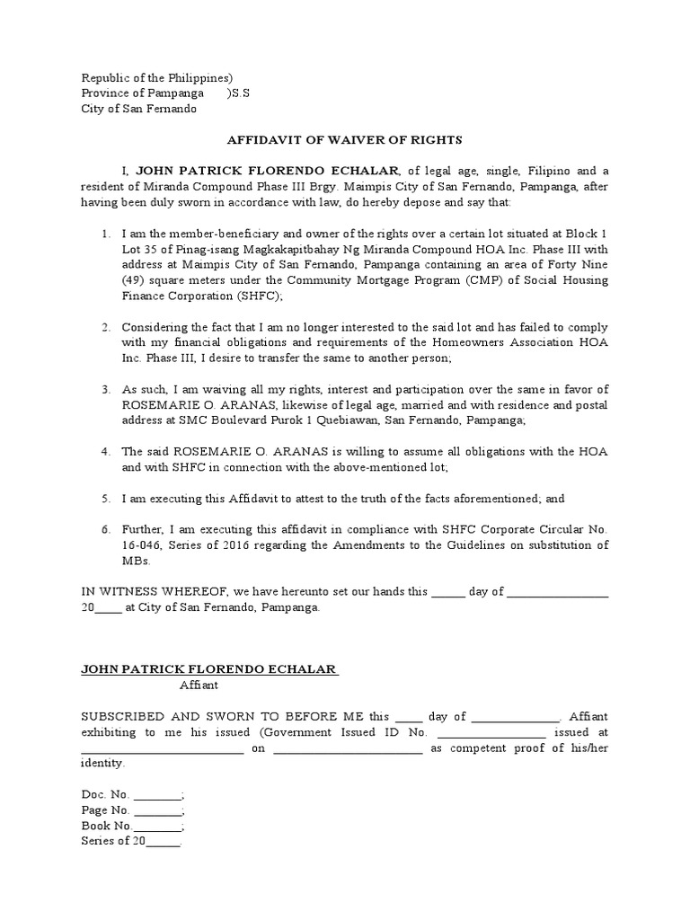 Affidavit of Waiver of Rights2 | PDF