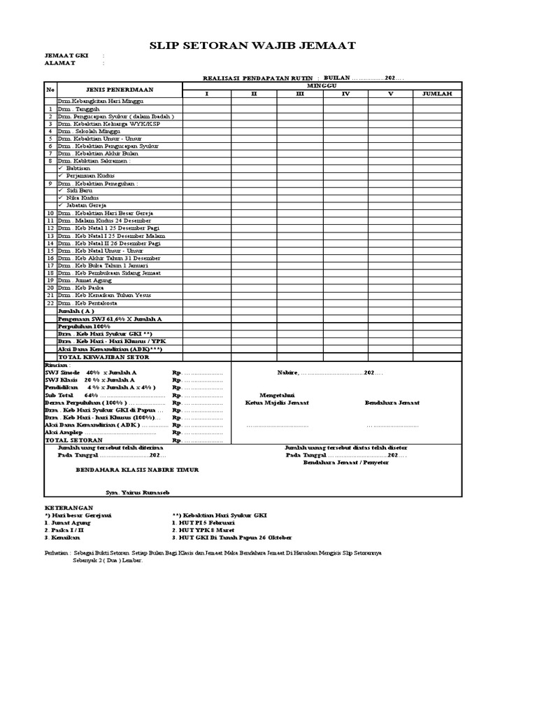 Slip Setoran Klasis | PDF