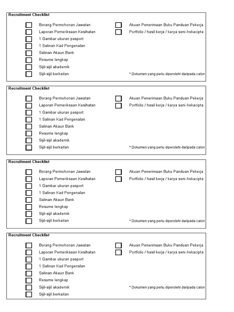 4 - Contoh Senarai Semak Dokumen Calon Temuduga | PDF