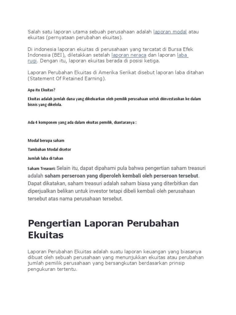 Laporan Perubahan Ekuitas | PDF