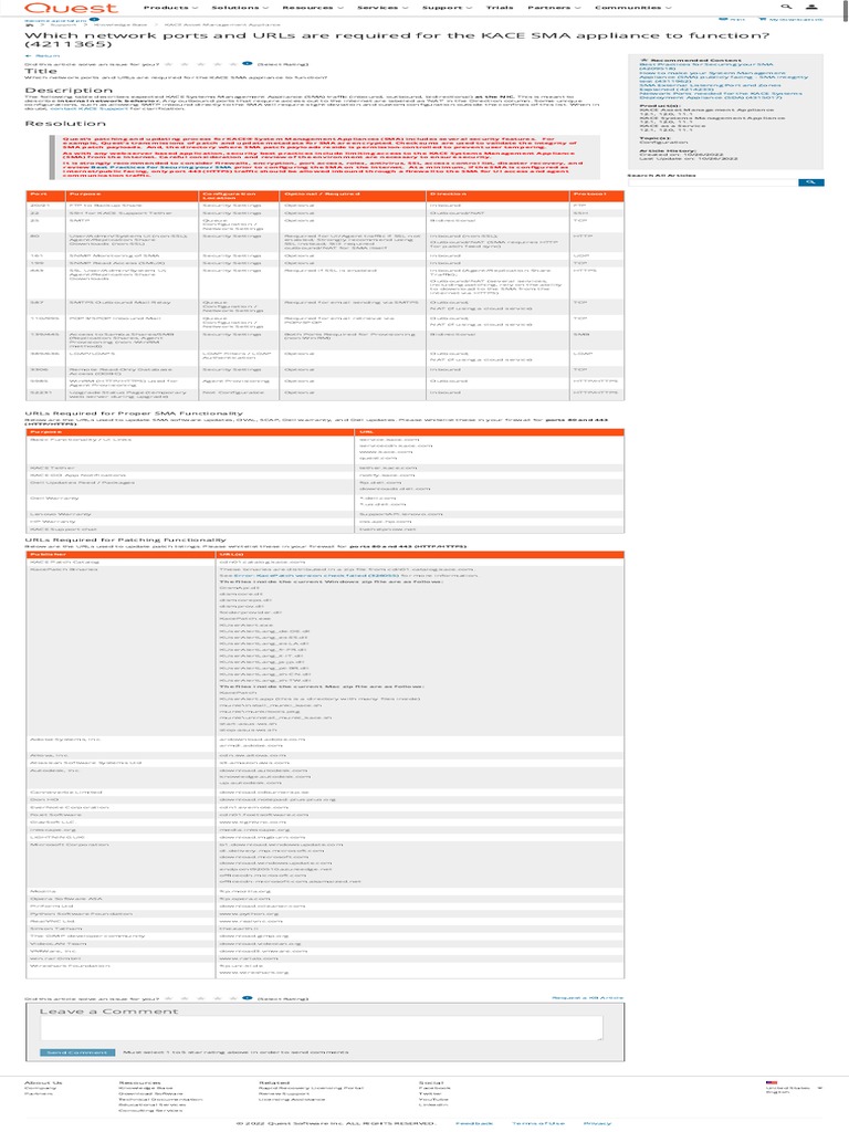 Network Port KACE SMA Appliance To Function | PDF | Transport Layer ... Network Port KACE SMA Appliance To Function | PDF | Transport Layer ...