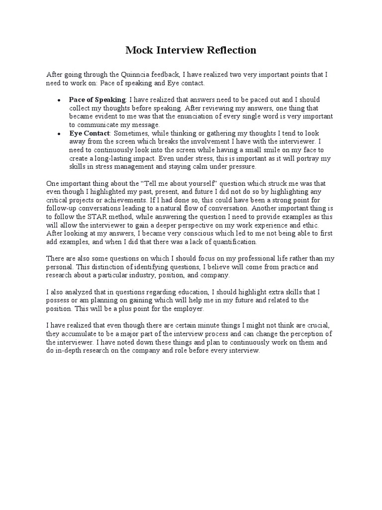 Mock Interview Reflection - AA | PDF