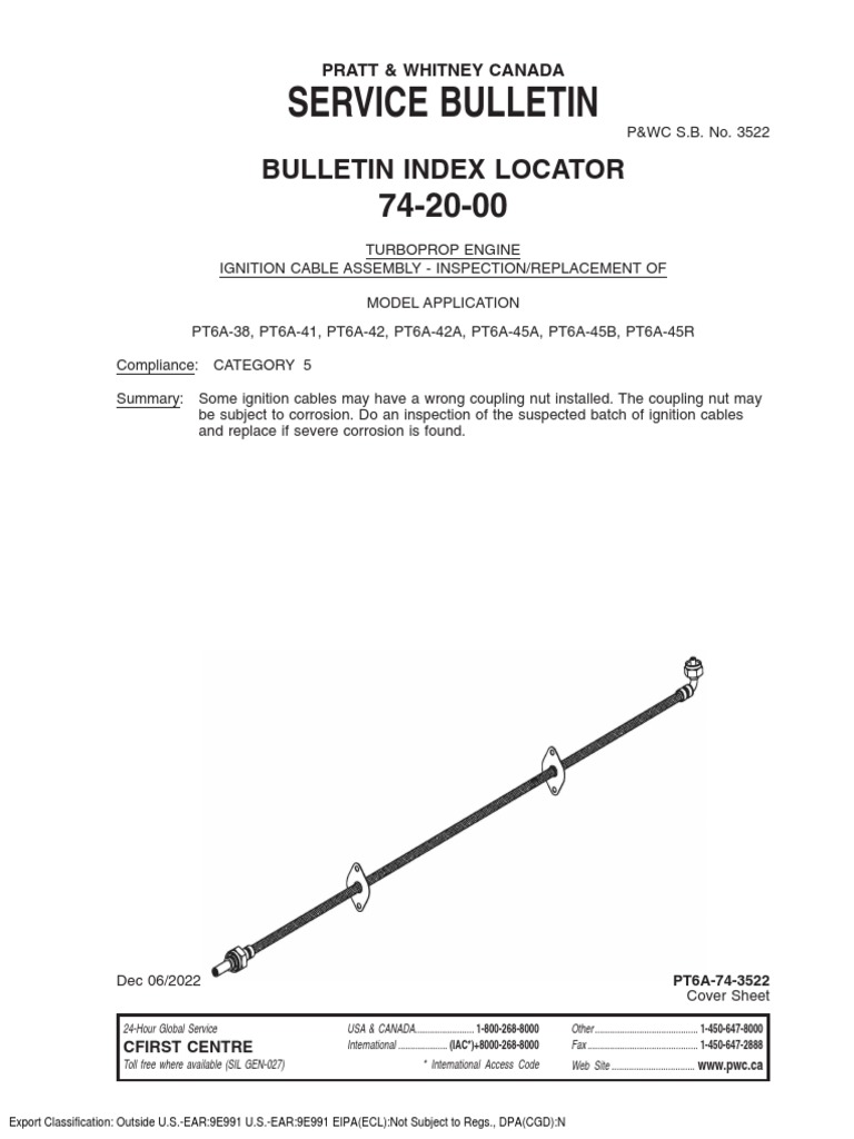PRATT & WHITNEY SB 3522 Ignition Cable Assembly Inspection | PDF
