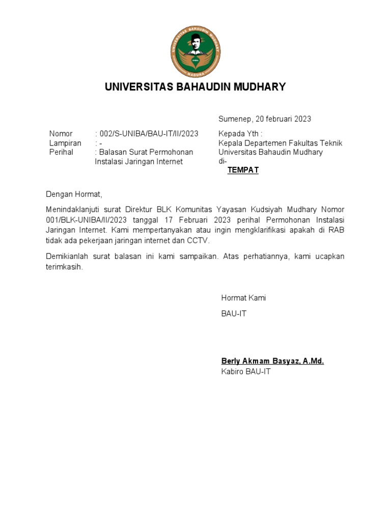 Surat Balasan BLK | PDF