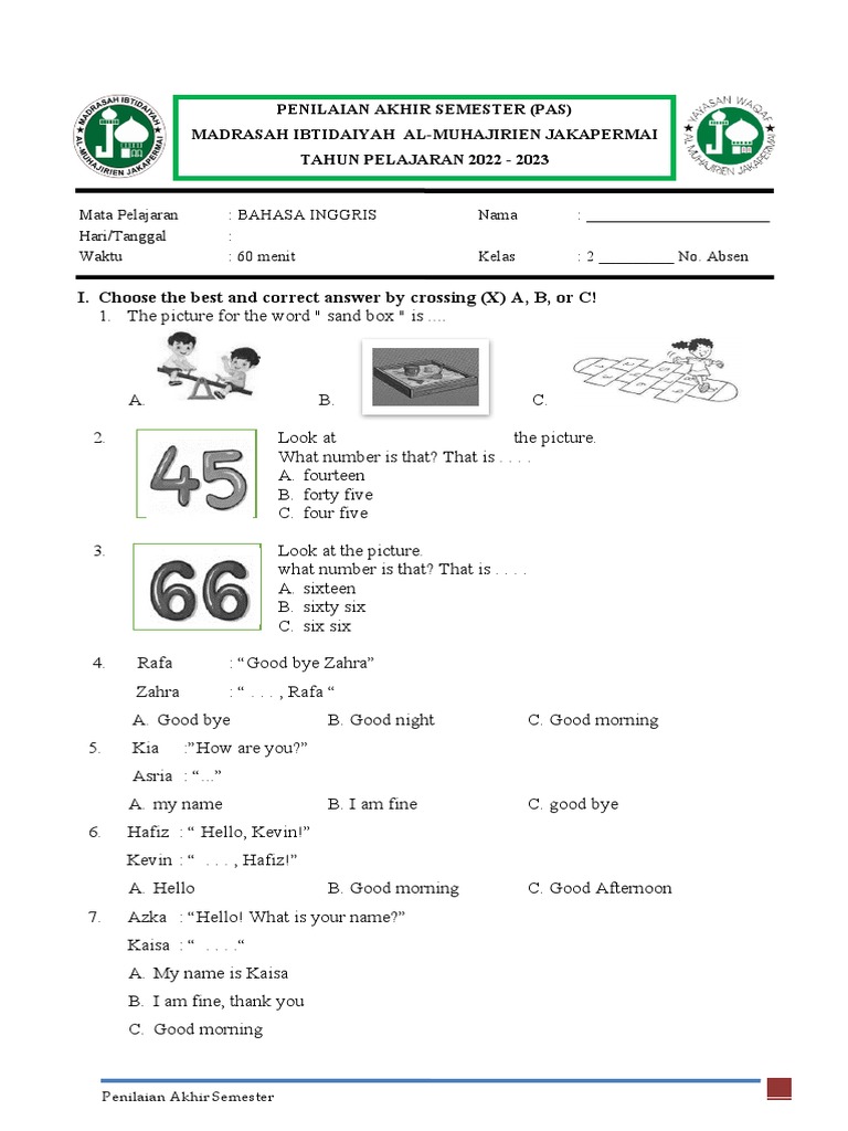 Soal Pas B.inggris Kelas 2 | PDF
