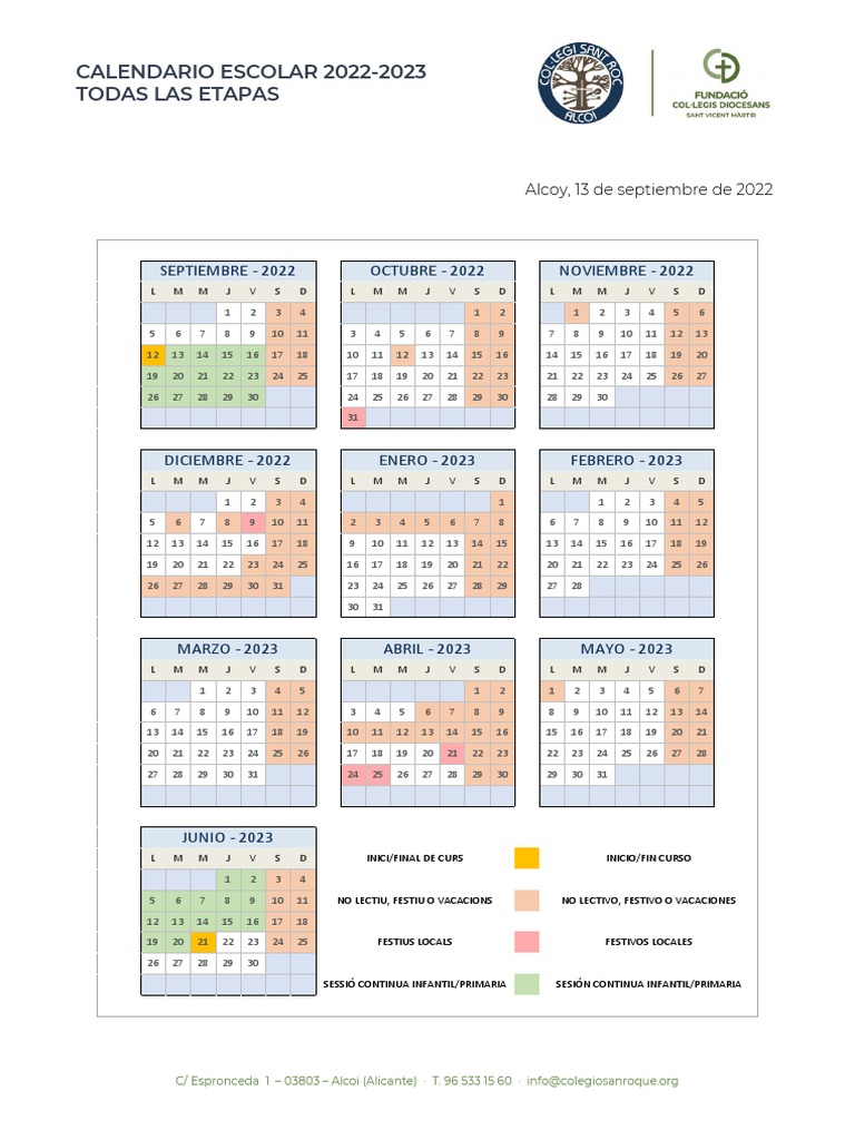 Calendario Escolar Todas Las Etapas 22-23 | PDF | Salud global ...