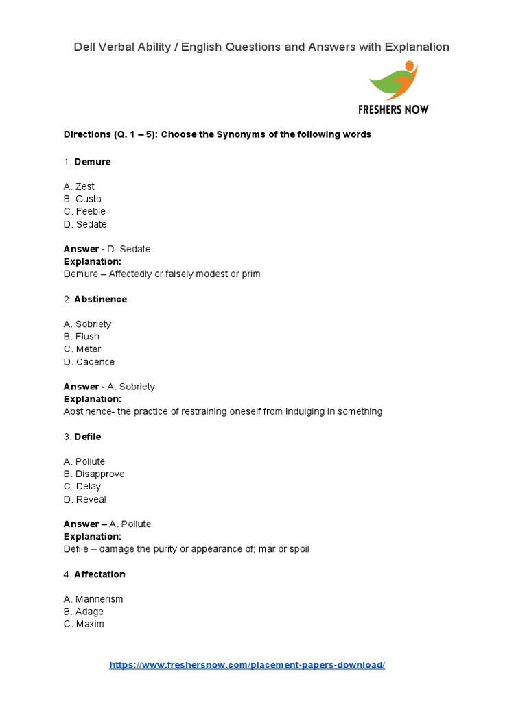 Dell Verbal Ability Questions and Answers | Download Free PDF ...