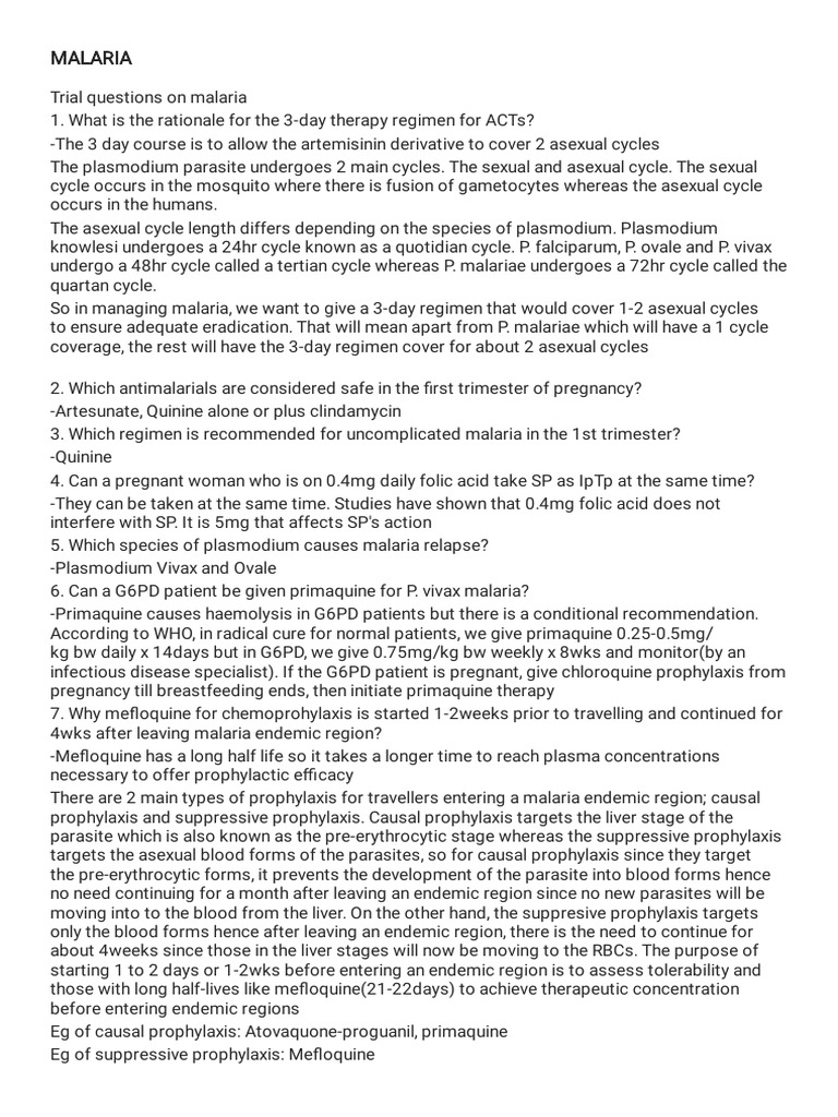 Malaria Notes | PDF | Malaria | Causes Of Death