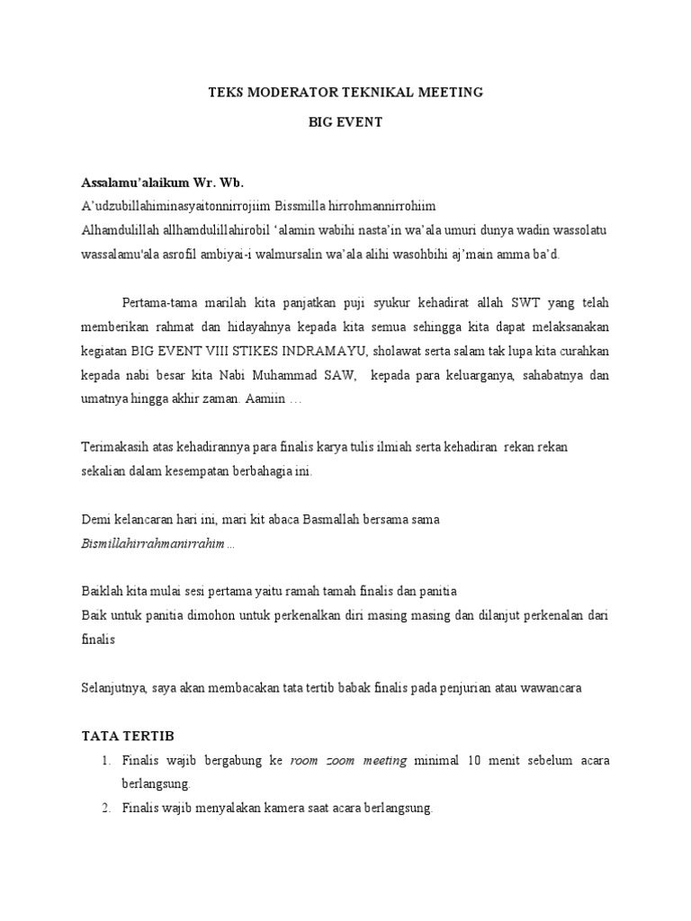 Teks Moderator Big Event Teknikal Meeting | PDF