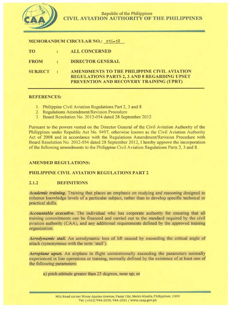 MC 16 18 Amendment To PCAR Parts 2 3 and 8 Regarding Upset Prevention ...