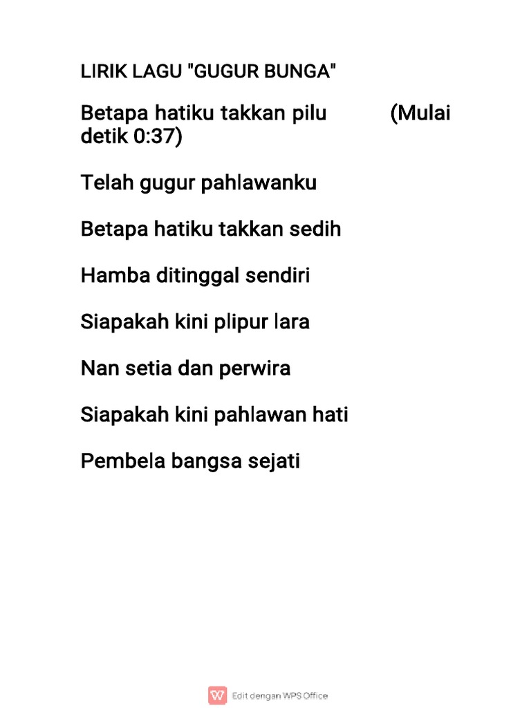 LIRIK LAGU "GUGUR BUNGA | PDF