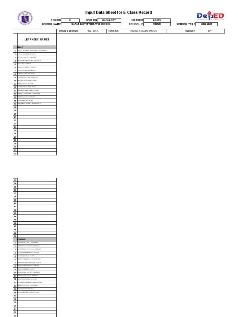 E-Class Record Input Data Sheet | PDF