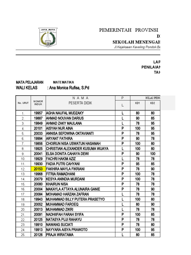 Nilai Pts Mtk-86 | Pdf