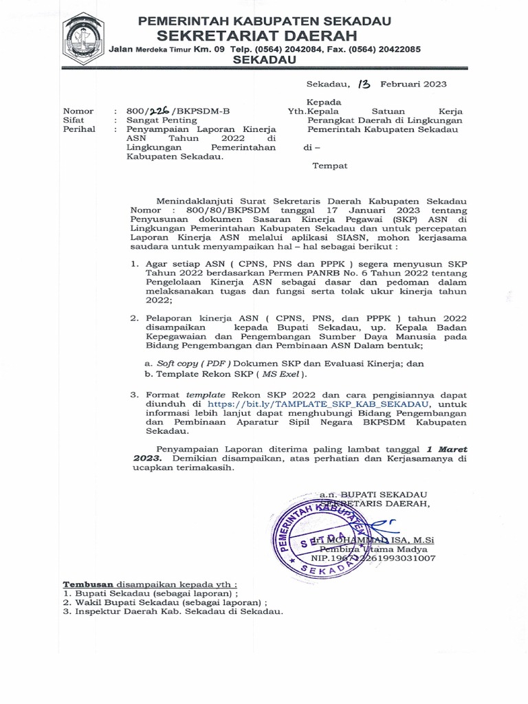 Surat Pelaporan SKP 2022 - 0001 | PDF