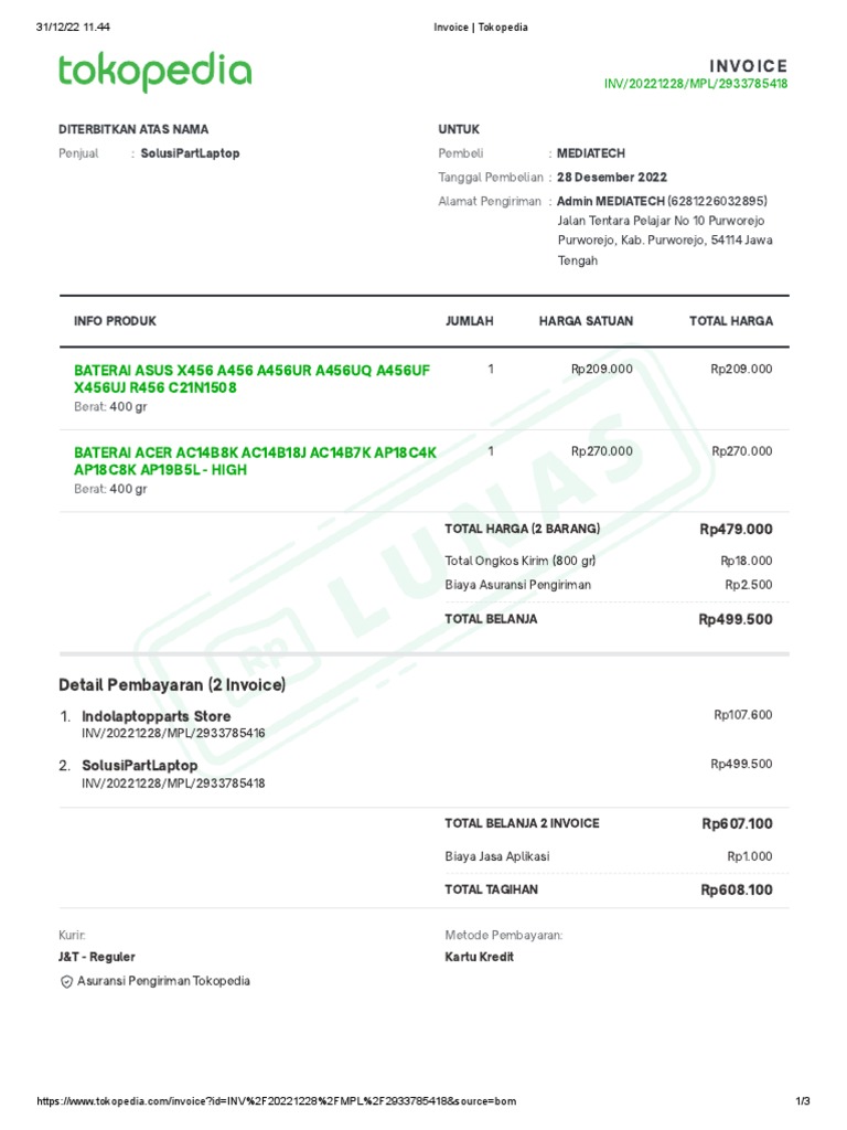 Biaya Baterai Laptop Asus dan Acer | PDF