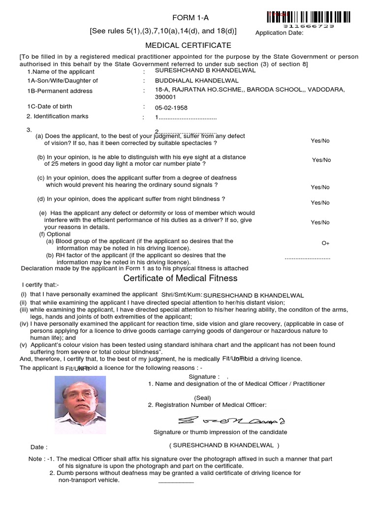 Form 1-A (See Rules 5 (1), (3), 7,10 (A), 14 (D), and 18 (D ...