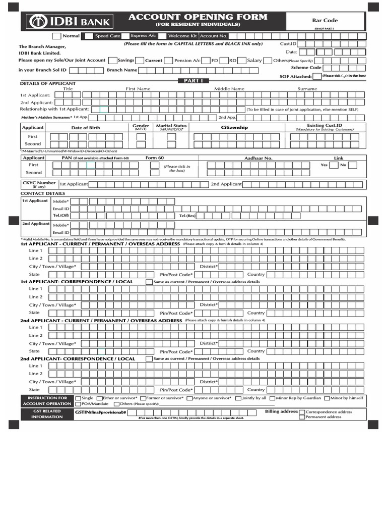 Account Opening Form For Resident Individuals Sole Proprietorship Firms ...