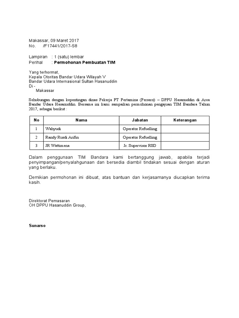 Surat Pengajuan Tim | PDF