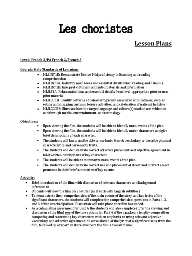 Les Choristes: Lesson Plans | PDF | Reading Comprehension | Linguistics