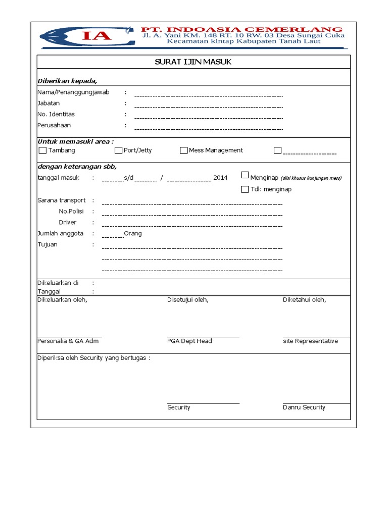 Surat Ijin Masuk Area | PDF
