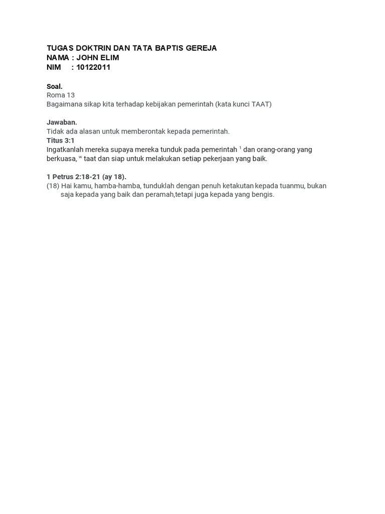 Tugas Doktrin Dan Tata Baptis Gereja - John Elim (10122011) | PDF