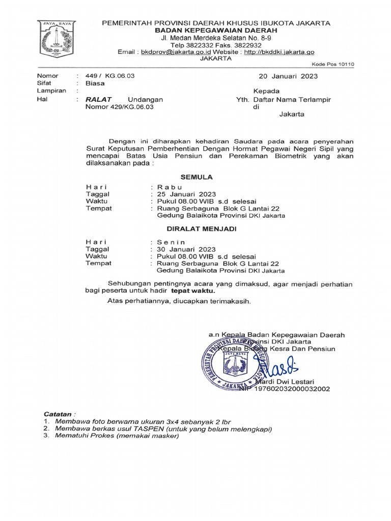 RALAT Undangan BUP 1 Februari 2023 | PDF