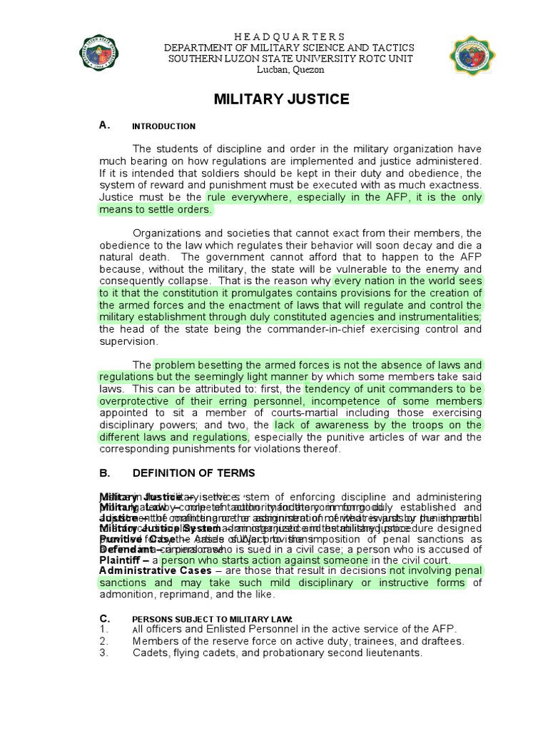 An Overview of Military Justice and the Punitive Articles of War | PDF ...
