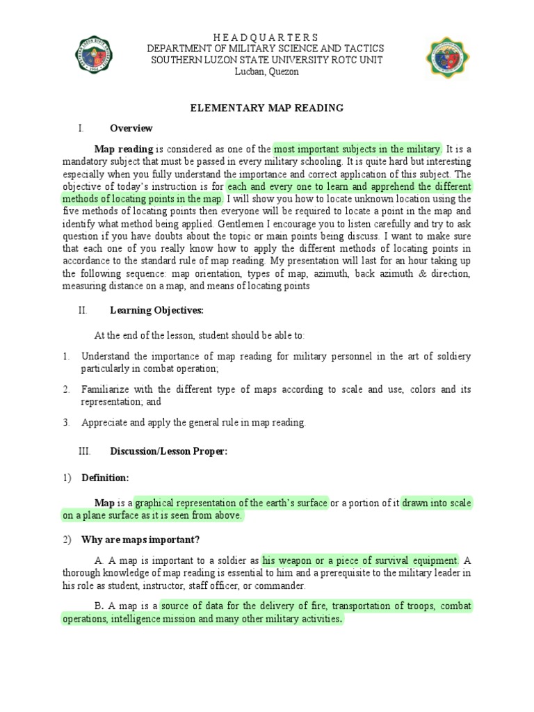 Elementary Map Reading | PDF | Compass | Map