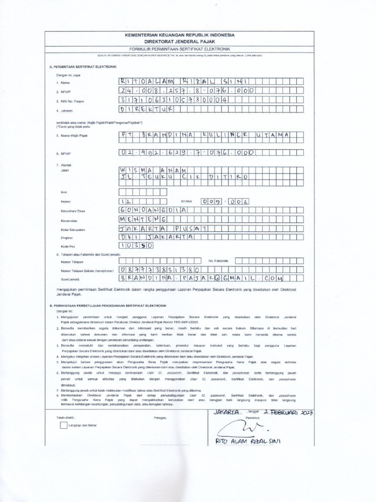 Form Permintaan Sertifikat Elektronik | PDF