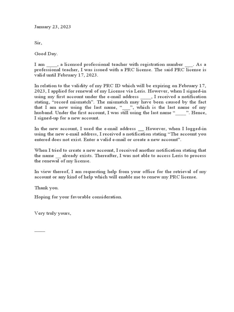 Letter Request PRC | PDF